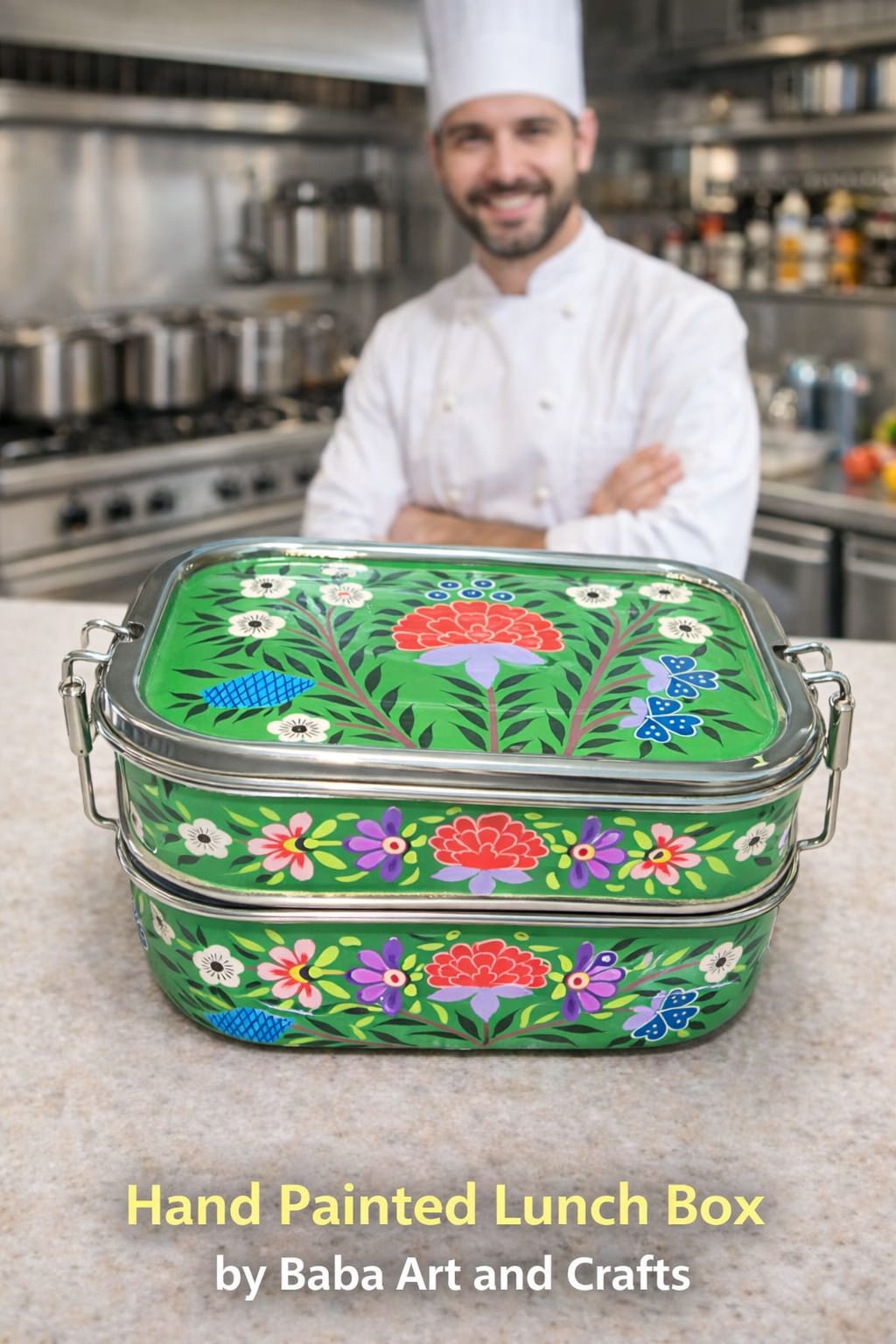 Hand-Painted Indian Enamelware Bento Lunch Box – Unique Steel Tiffin Box