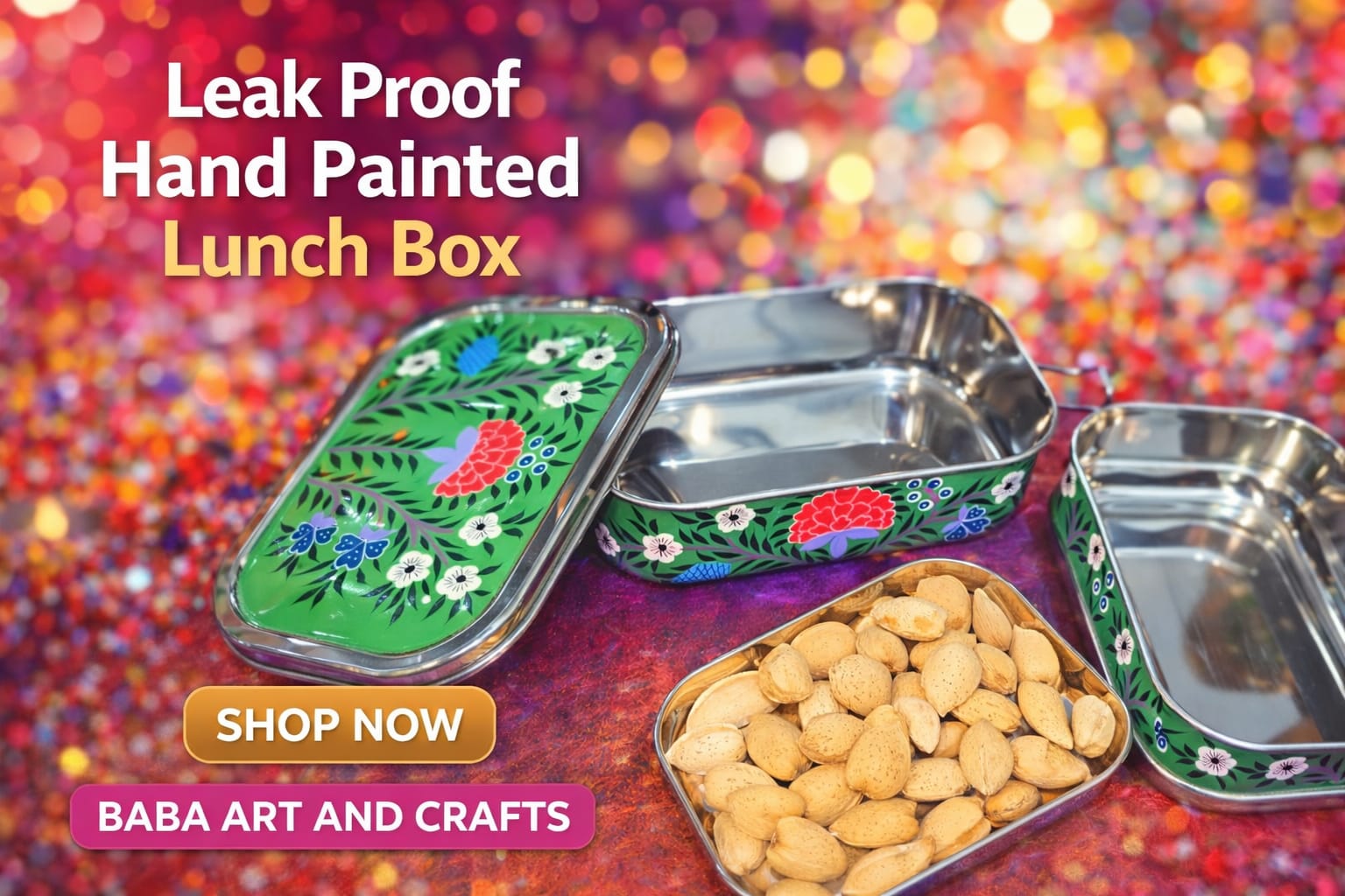 Hand-Painted Indian Enamelware Bento Lunch Box – Unique Steel Tiffin Box